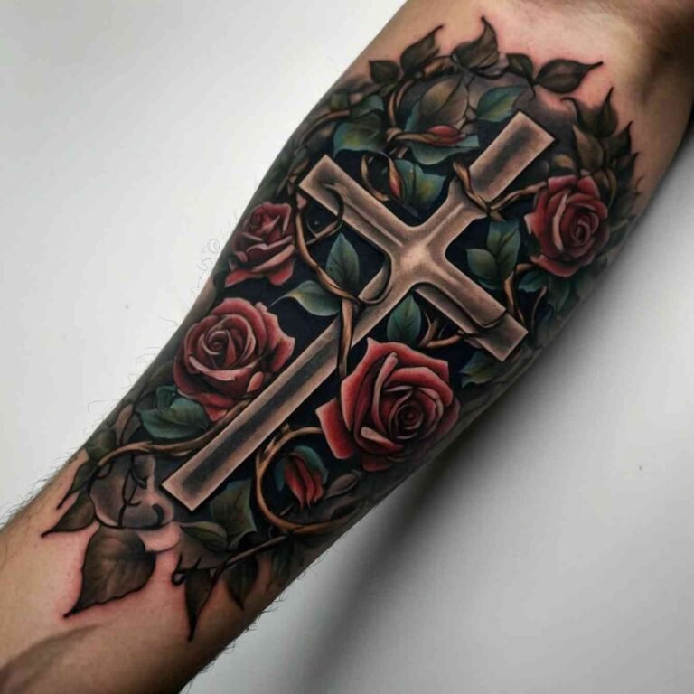 45+ Cross with Roses Tattoo Ideas and Their Meanings
